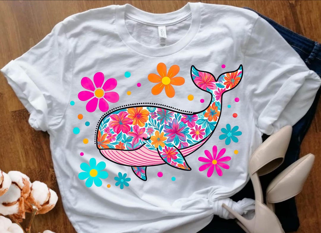 Preppy Whale - PNG - Instant Download - Floral Whale - Summer Design ...