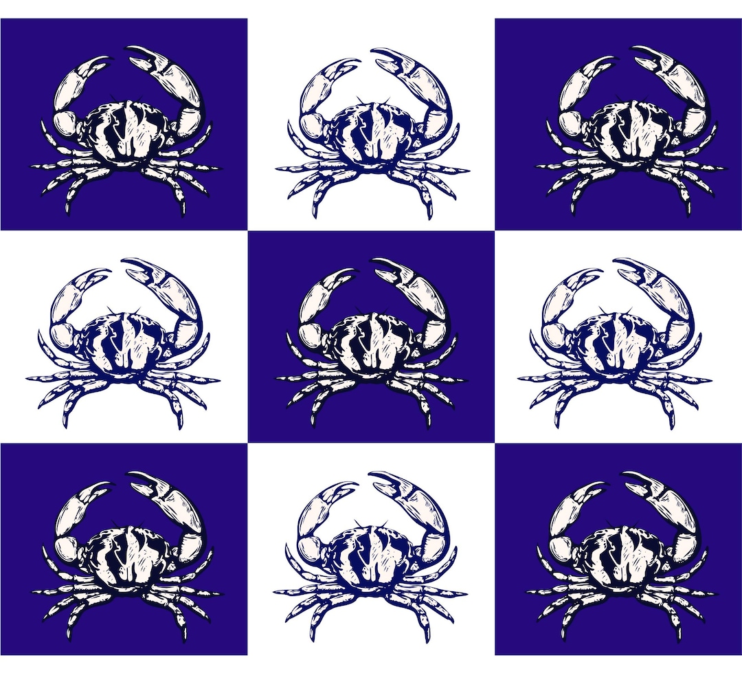 Fishermans Aesthetic Blue Crab 3x3 Png Blue and White Squares. Crab ...