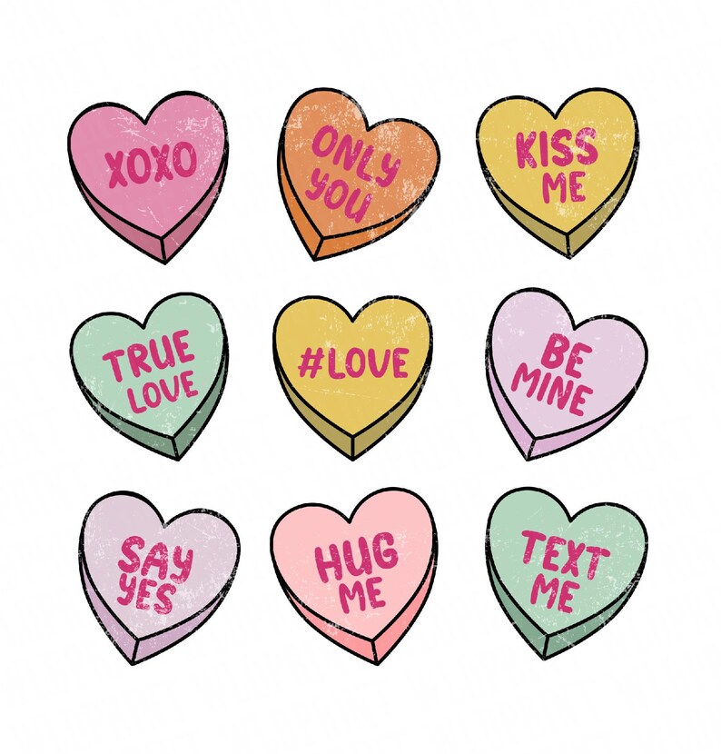 Valentines Retro Conversation Hearts PNG - Etsy