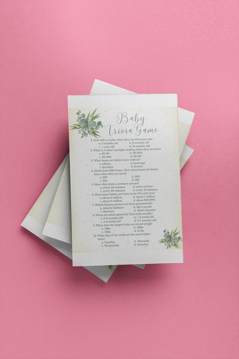 Gender Neutral Baby Shower Trivia Game for Guests - Etsy