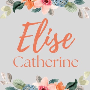 Personalized Baby Girl Name Art Print With Flowers - Etsy