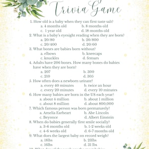 Gender Neutral Baby Shower Trivia Game for Guests - Etsy