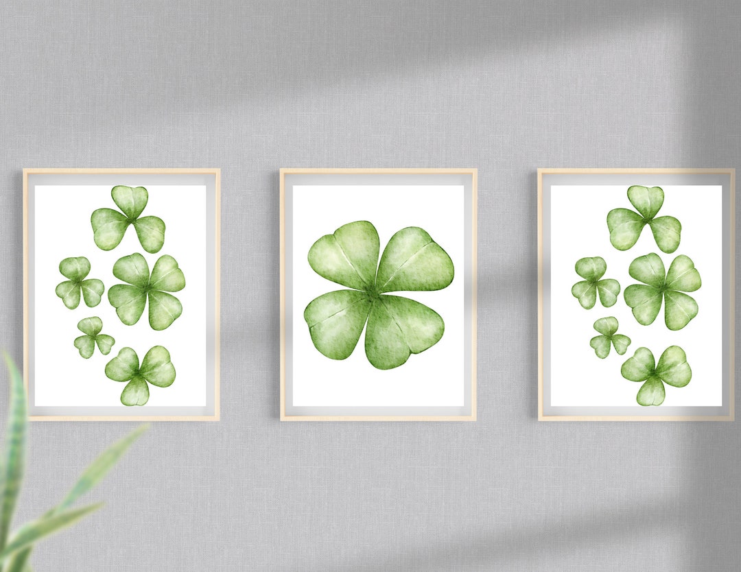 Printed Watercolor Shamrocks Set of Three Wall Art Portraits for St ...