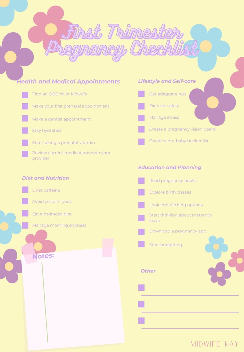 Printable First Trimester Checklist - Etsy