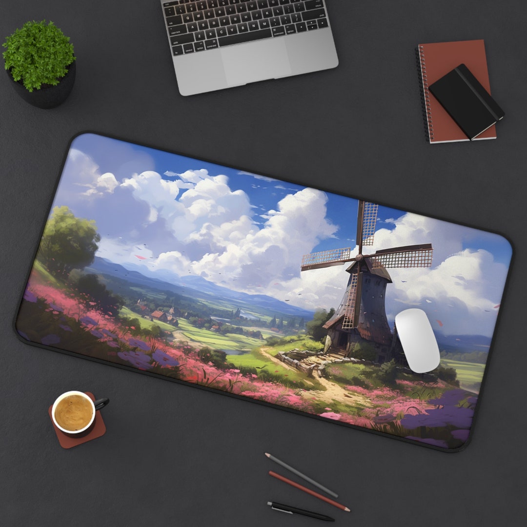 Windmill House Desk Mat/anime Desk Mat/nature Desk Mat/lofi Desk Mat - Etsy