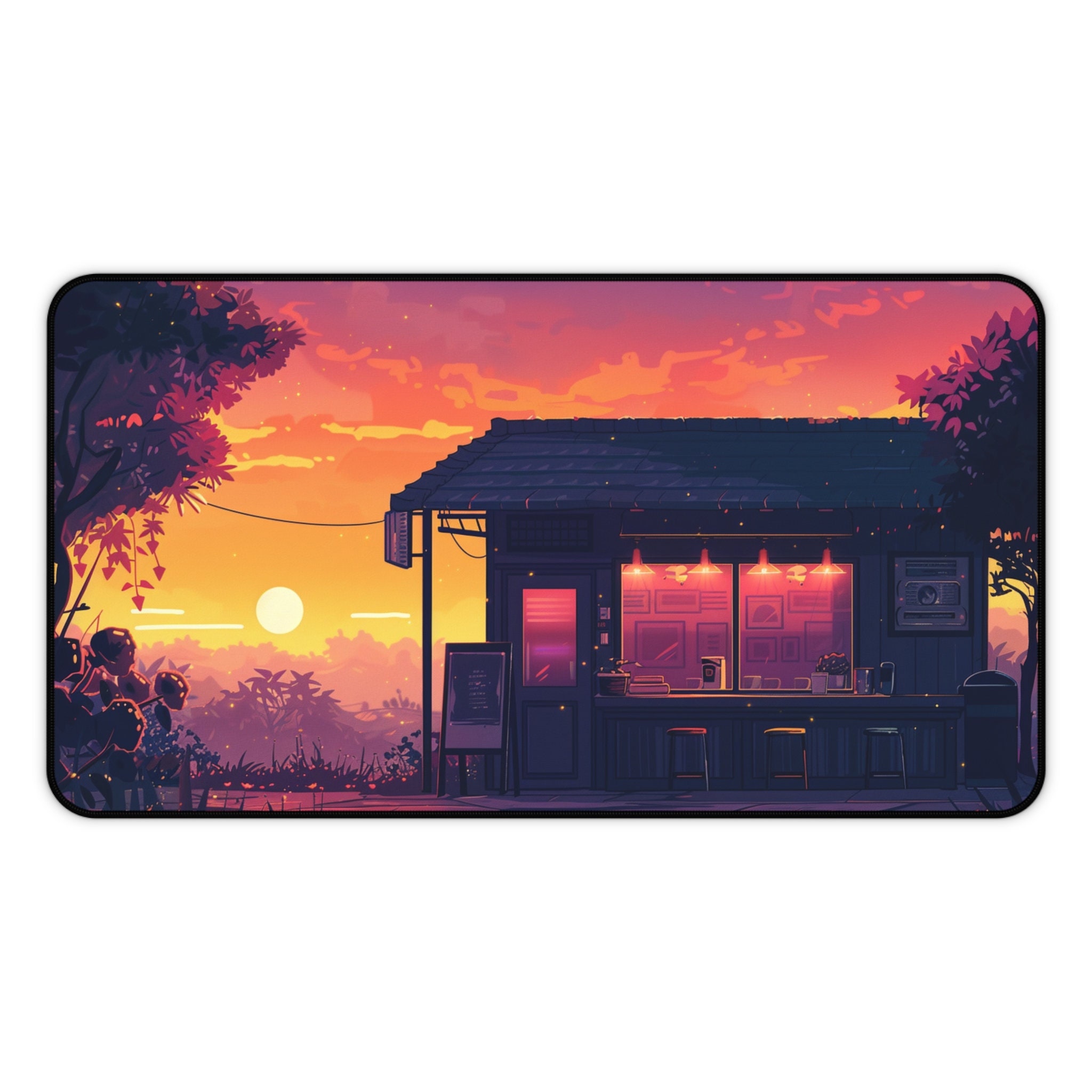 Lofi Desk Mat/night Cafe Desk Mat/cafe Desk Mat - Etsy