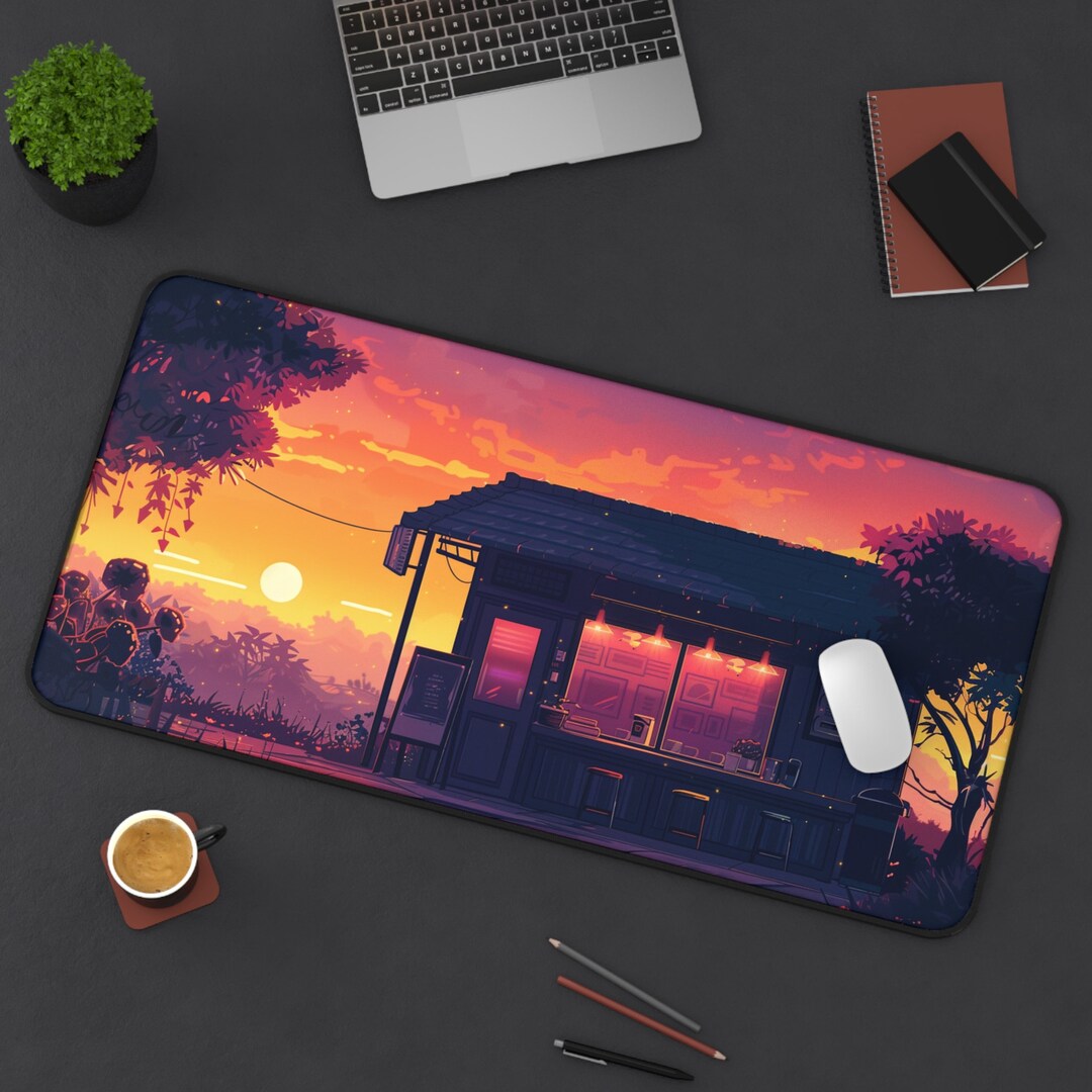 Lofi Desk Mat/night Cafe Desk Mat/cafe Desk Mat - Etsy