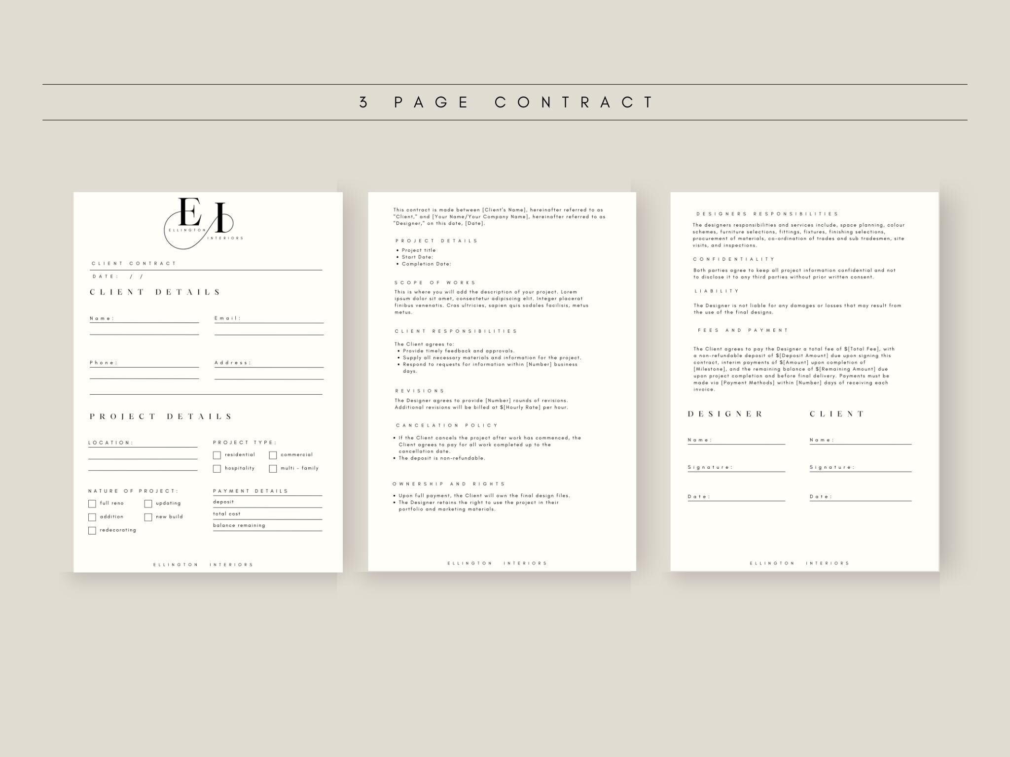 Client Contract Interior Design Template Small Business Contract Design ...