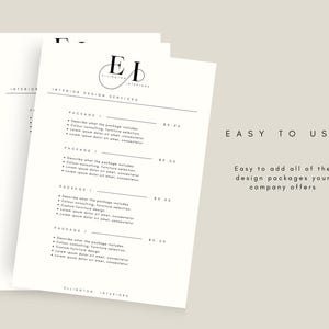 Interior Design Price List Template Small Business Pricing Sheet Design ...