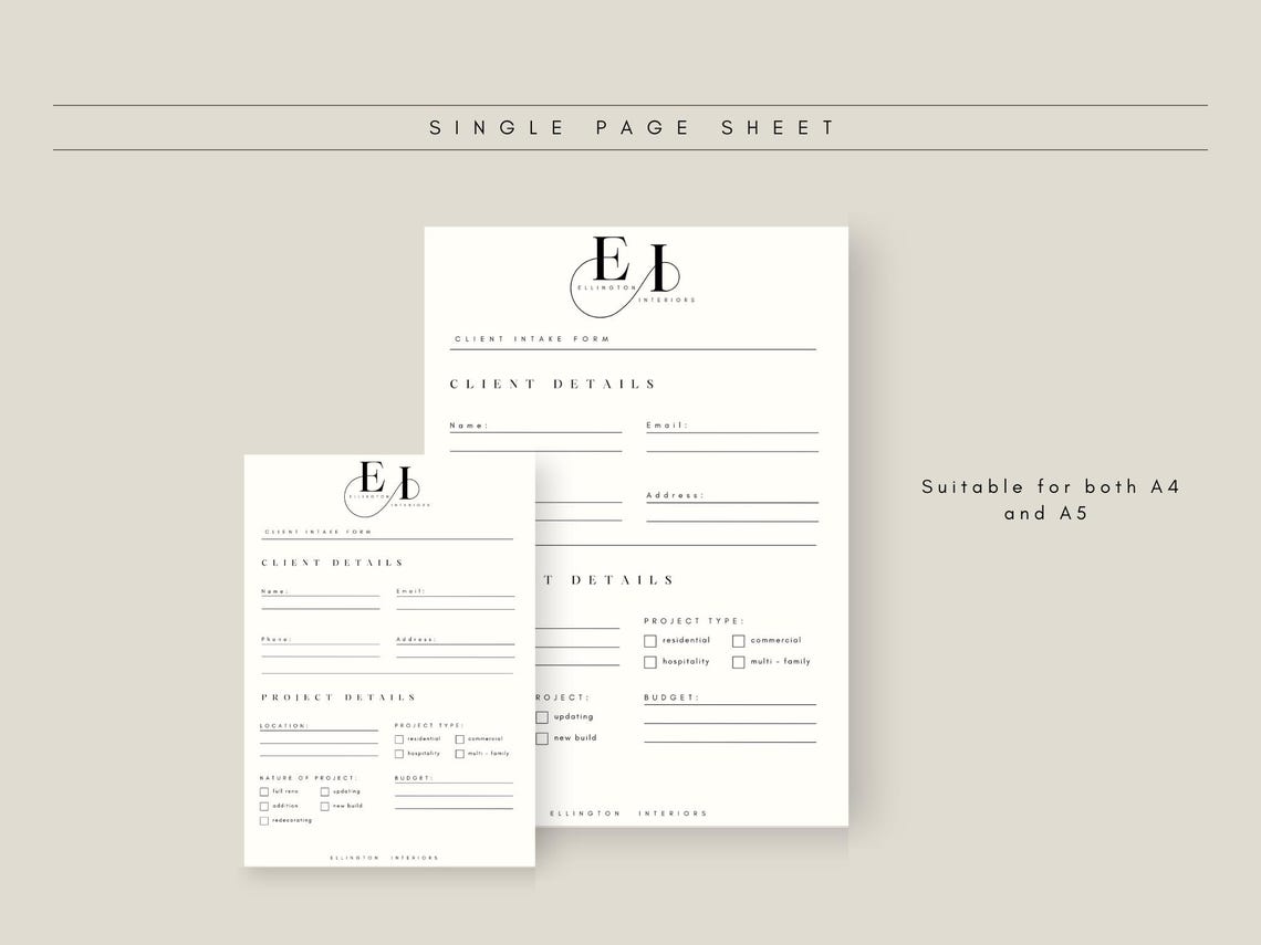 Client Intake Form Template Interior Design Client Detail Form Small ...