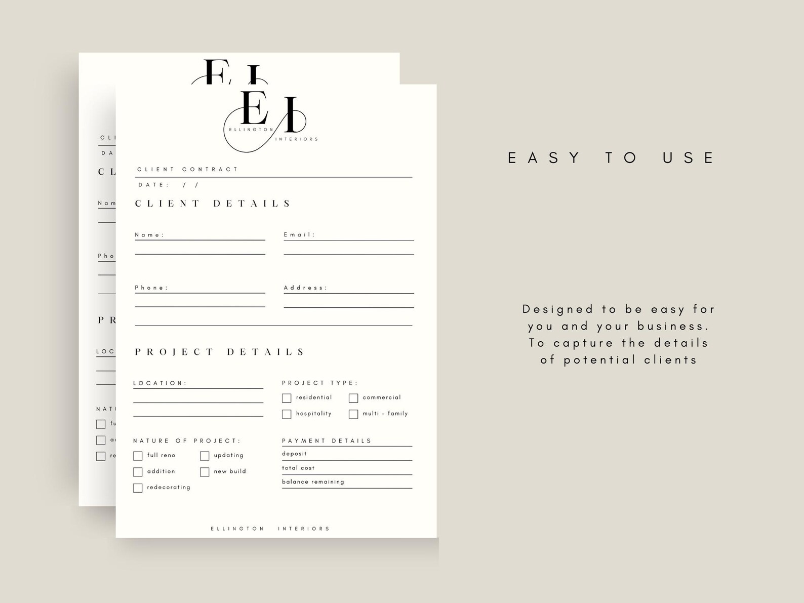 Client Intake Form Template Interior Design Client Detail Form Small ...