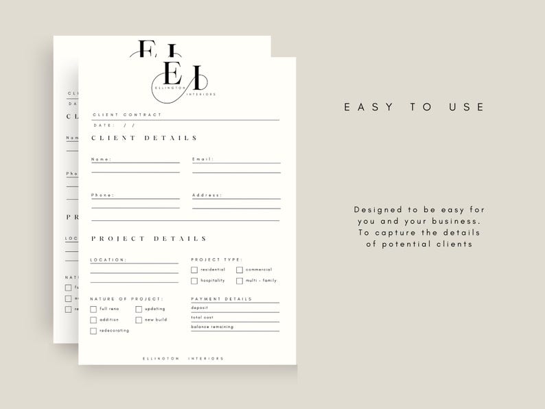 Client Intake Form Template Interior Design Client Detail Form Small ...