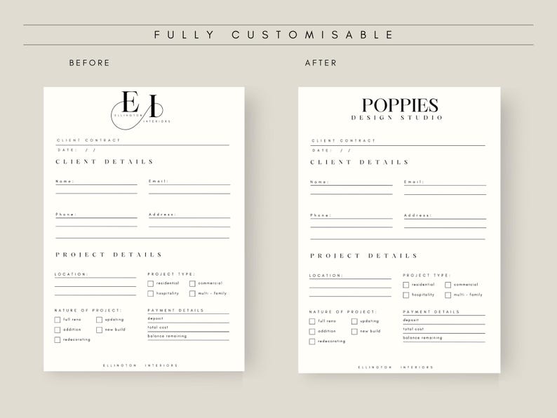 Client Intake Form Template Interior Design Client Detail Form Small ...