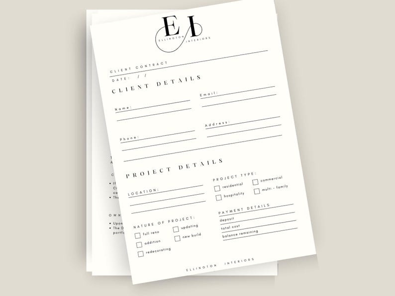 Client Contract Interior Design Template Small Business Contract Design ...