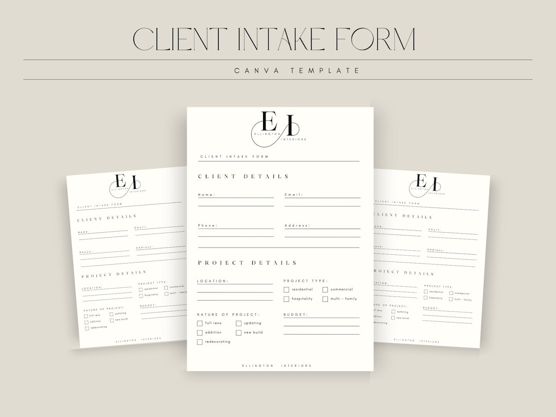 Client Intake Form Template Interior Design Client Detail Form Small ...