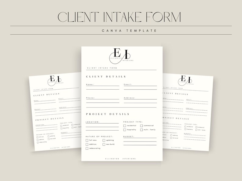 Client Intake Form Template Interior Design Client Detail Form Small ...