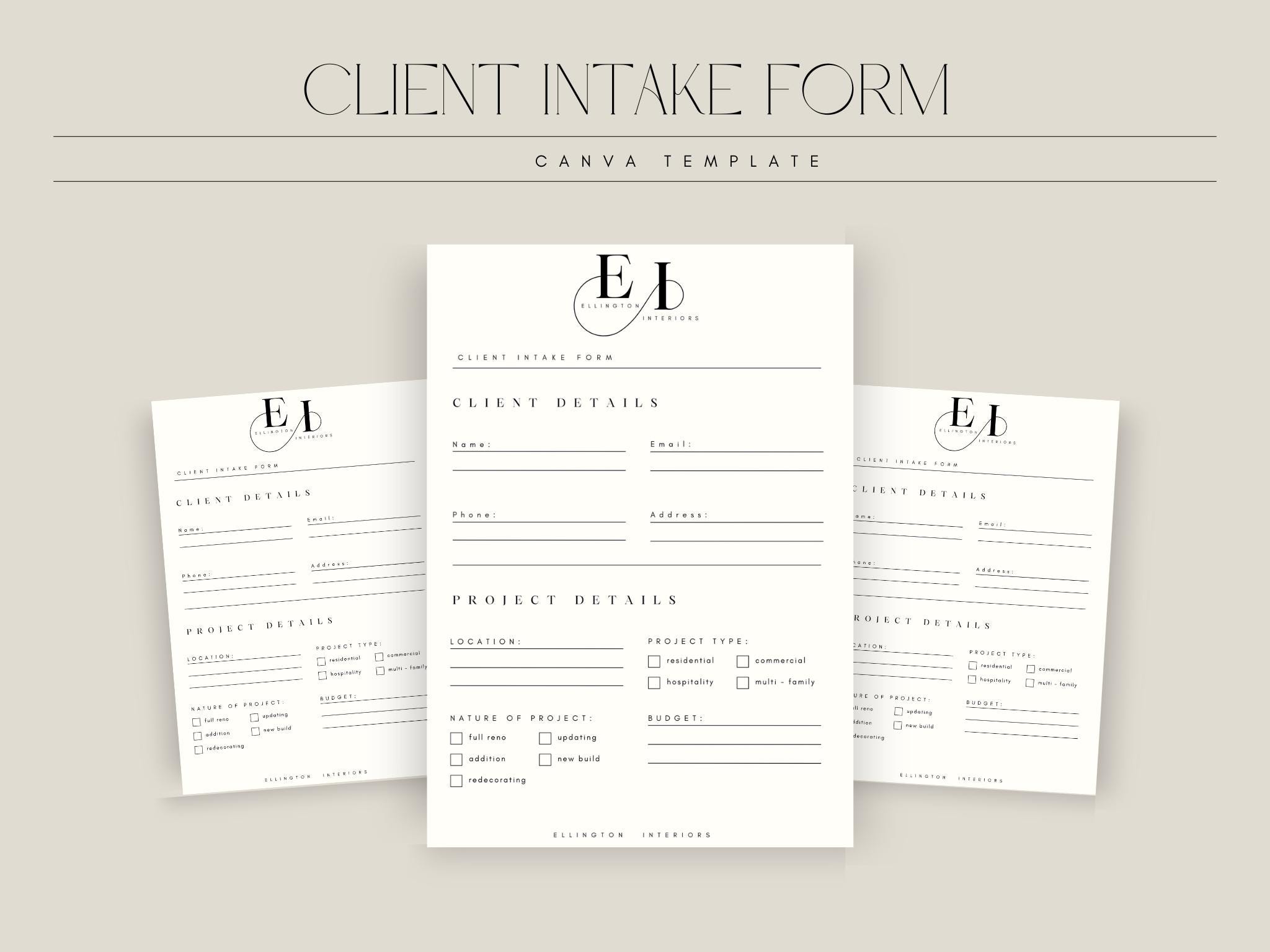 Client Intake Form Template Interior Design Client Detail Form Small ...