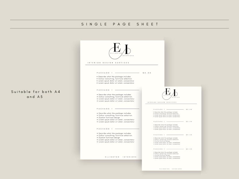 Interior Design Price List Template Small Business Pricing Sheet Design ...