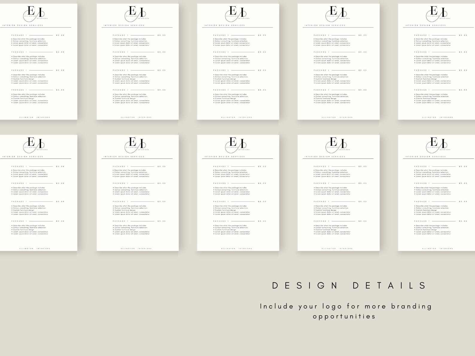 Interior Design Price List Template Small Business Pricing Sheet Design ...