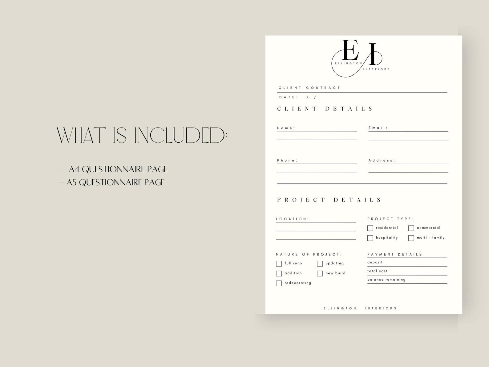 Client Intake Form Template Interior Design Client Detail Form Small ...