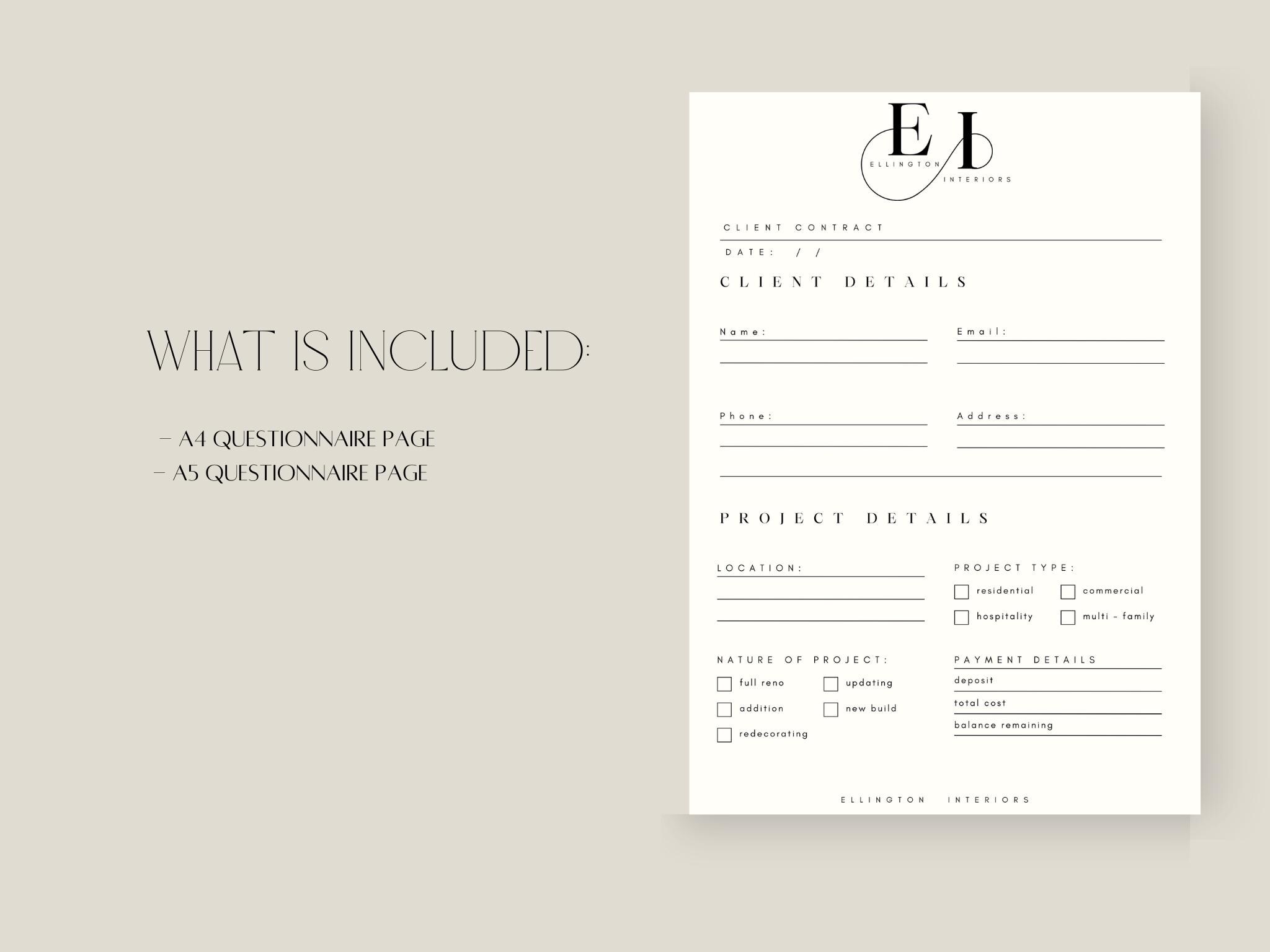 Client Intake Form Template Interior Design Client Detail Form Small ...