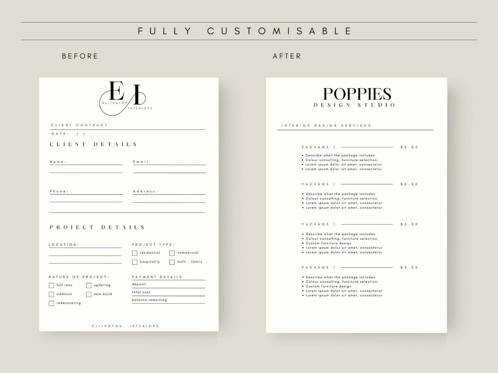 Interior Design Price List Template Small Business Pricing Sheet Design ...