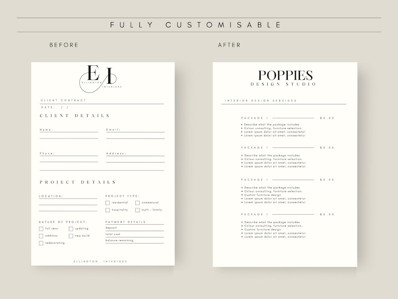 Interior Design Price List Template Small Business Pricing Sheet Design ...