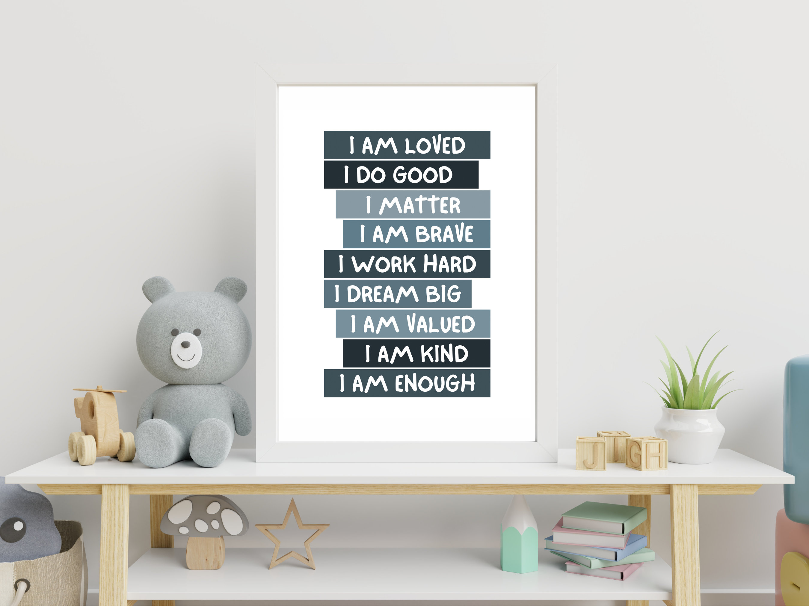 Affirmations for Kids, Gray Affirmations Print, I Am Loved Brave Kind ...