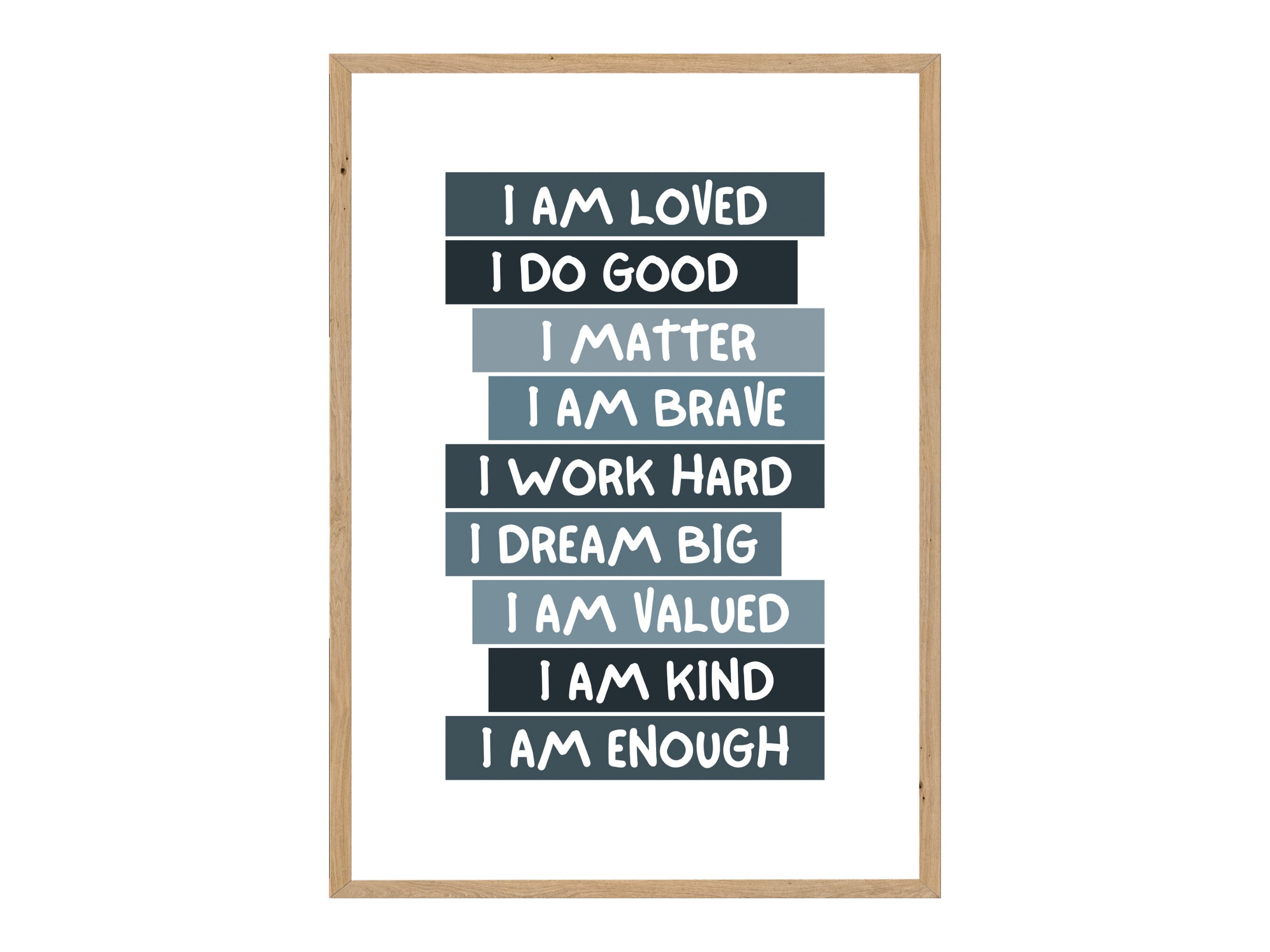 Affirmations for Kids, Gray Affirmations Print, I Am Loved Brave Kind ...