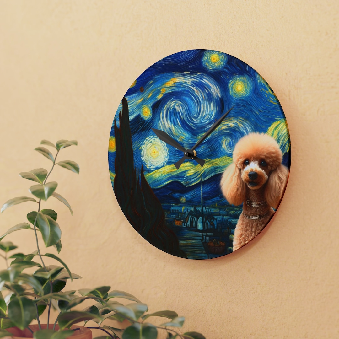 Starry Night, Poodle Clock, Poodle Gift, Dog Lover, Clock, Acrylic Wall ...