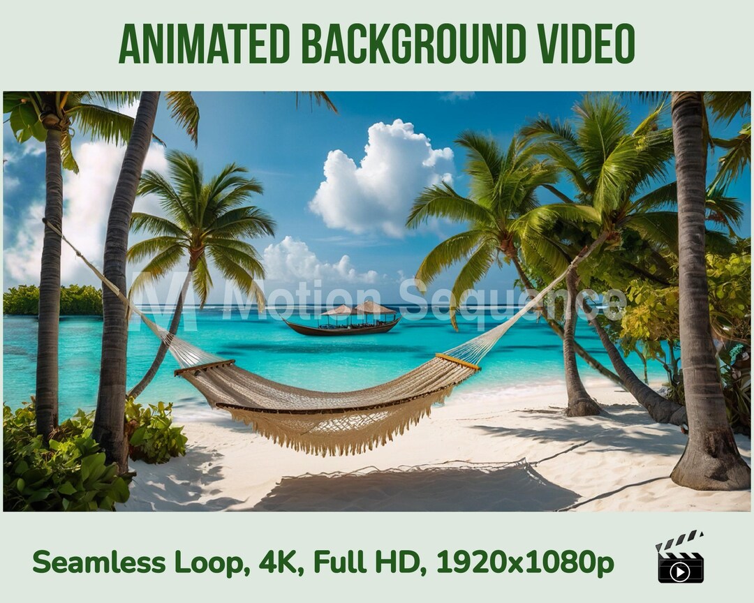 Tropical Beach Animated Wallpaper: Lagoon, Hammock, Palm Trees (digital ...