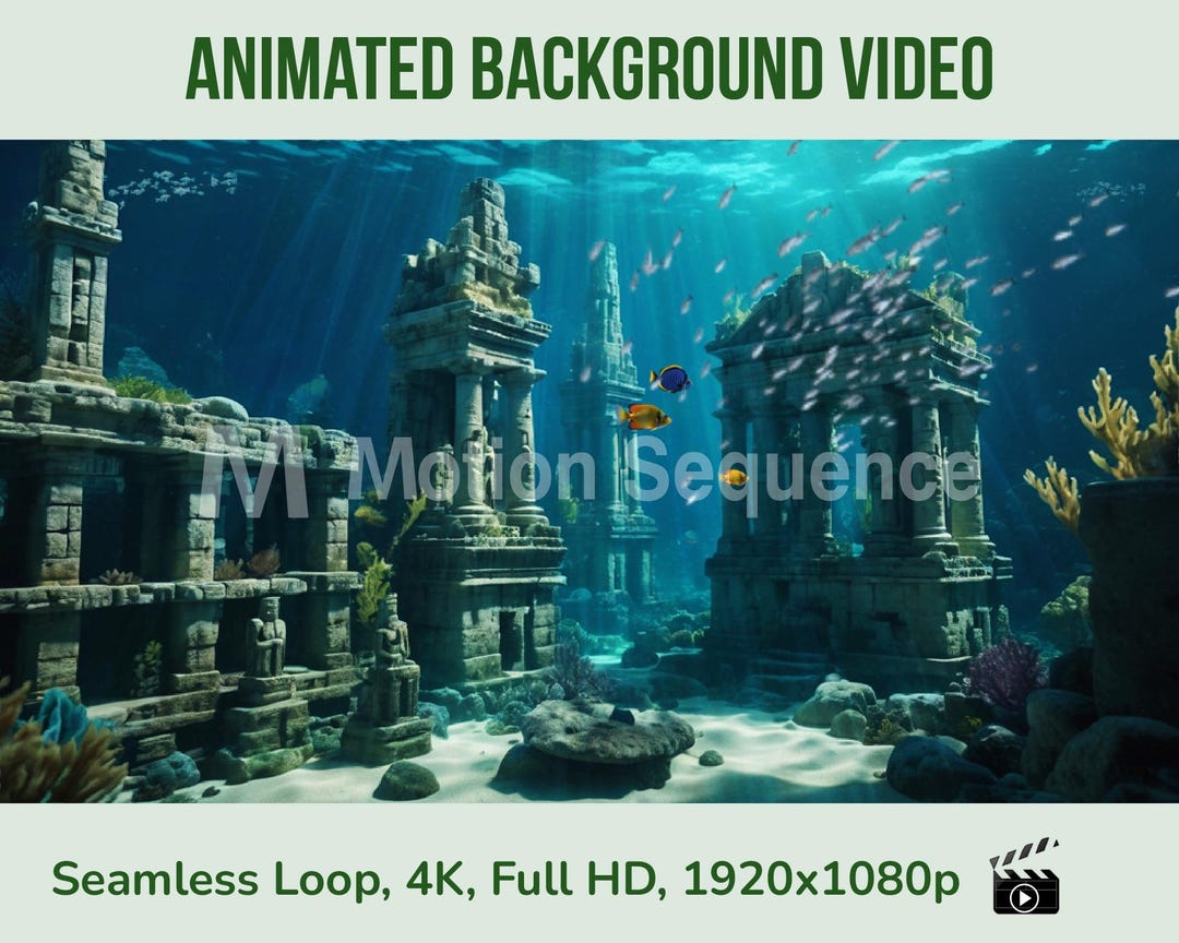 Atlantis Ruins Stream Overlay: Sci-fi Underwater City Background (4k ...