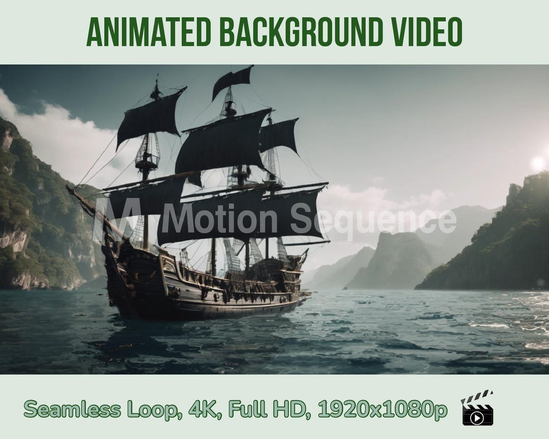 Animated Background, Old Sailing Ship Sails Ocean Tropical Islands ...
