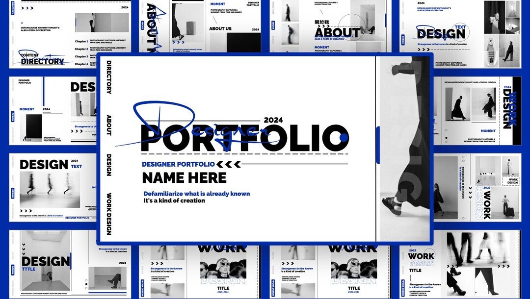 Klein Blue Contrasting Magazine Style Designer Portfolio Powerpoint ...