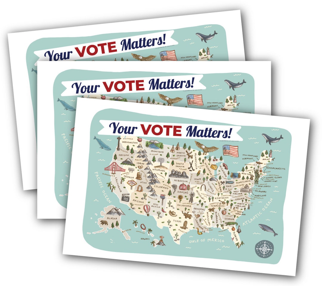 Your Vote Matters United States Map Postcards Set - Etsy