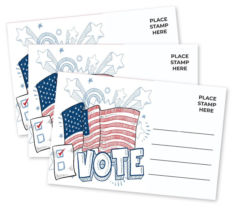 Voter Postcards Coloring Doodle Vote Flag United States Voting Cards ...