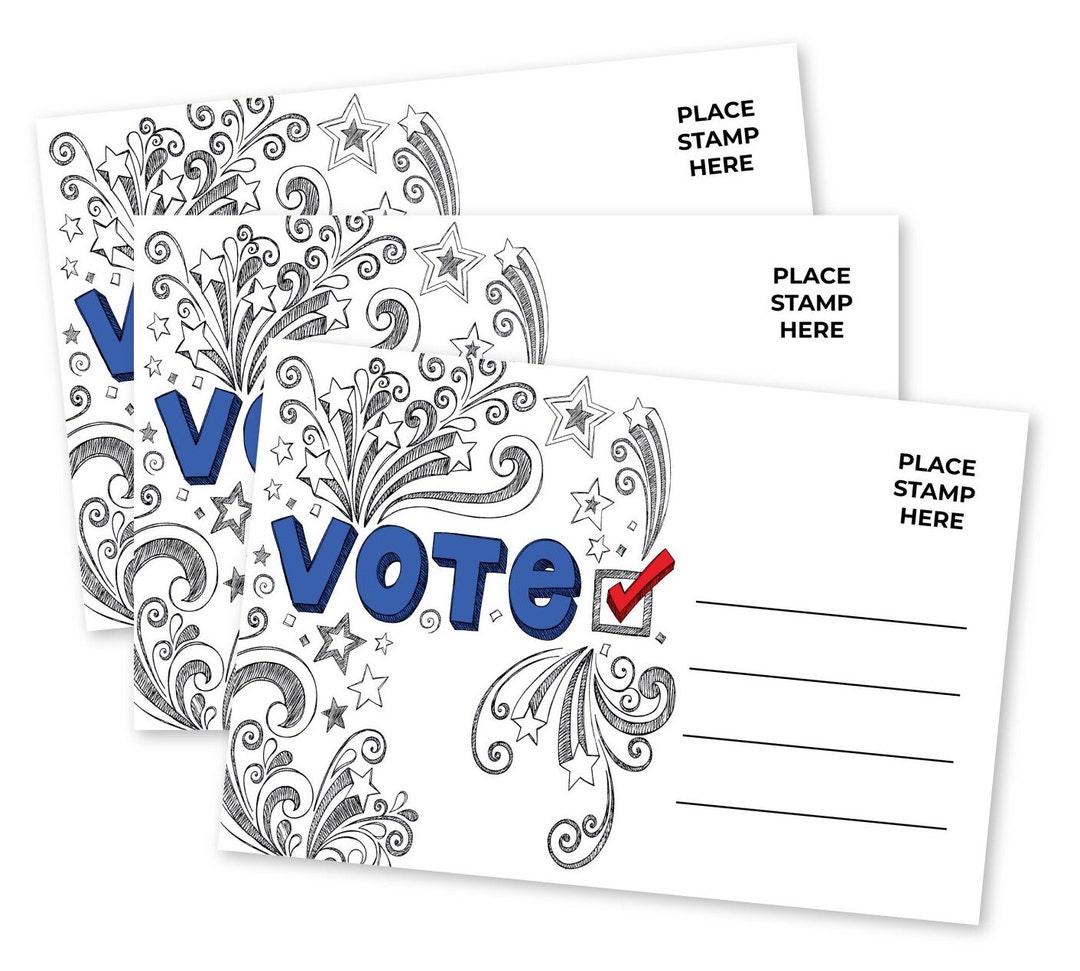 Voter Postcards Coloring Fill in Page Be A Voter Blank Back Bulk ...