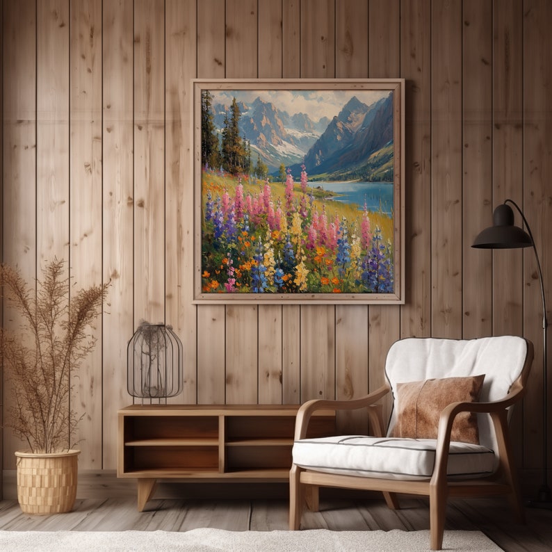 Wildflower Field Oil Painting: Vintage Landscape Art Print (digital ...