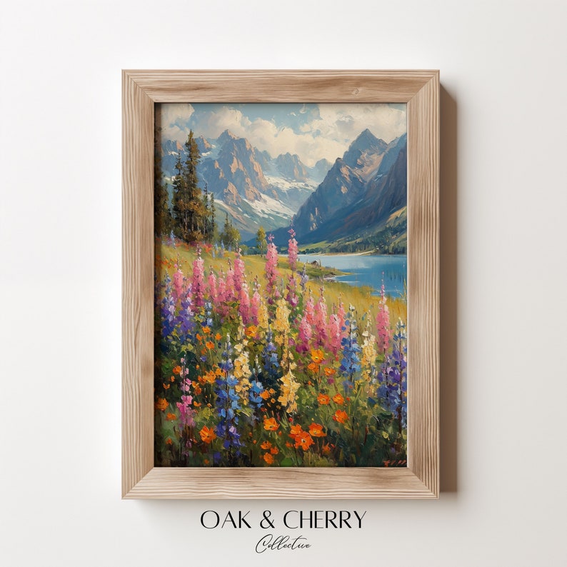 Wildflower Field Oil Painting: Vintage Landscape Art Print (digital ...