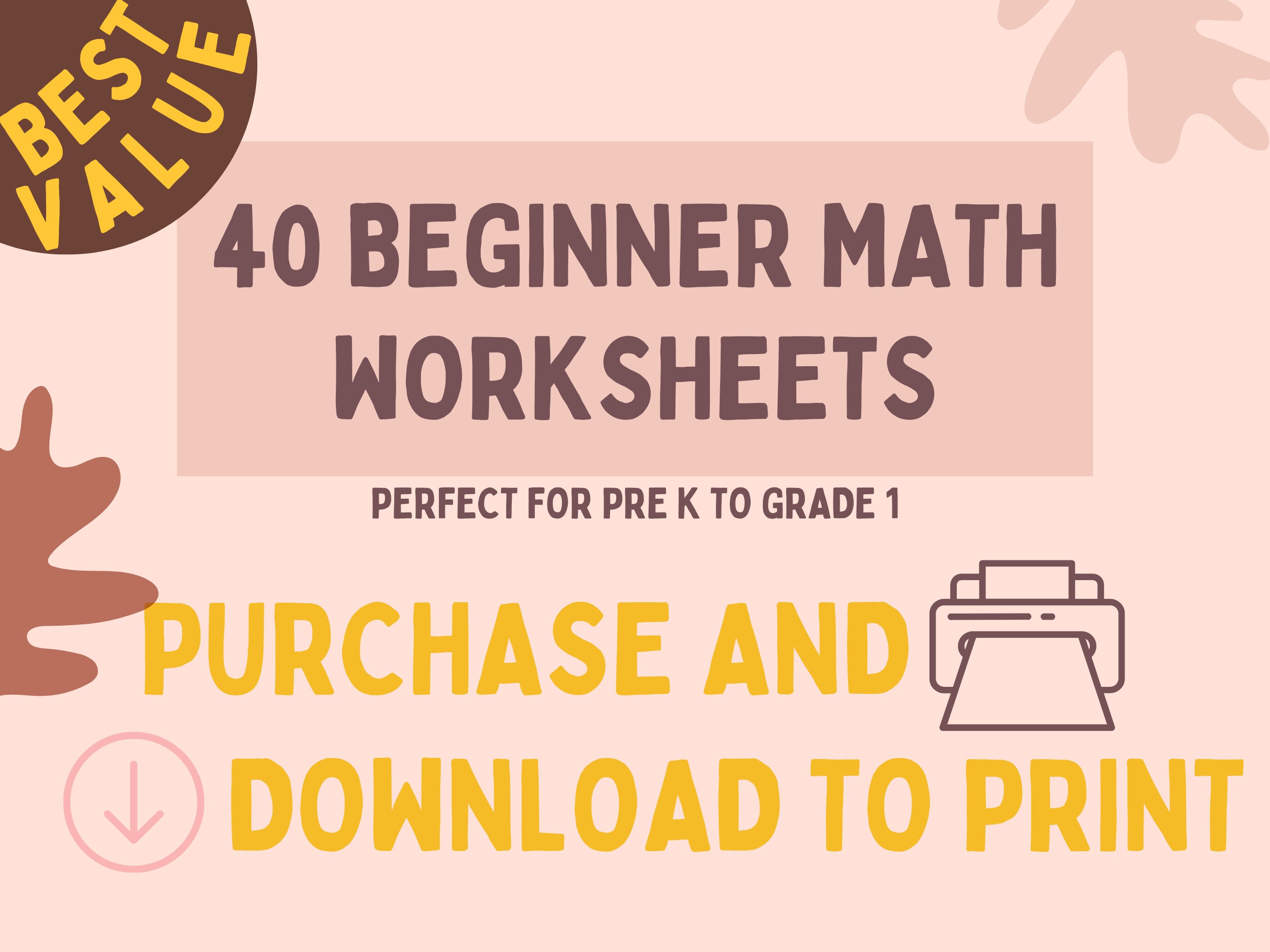 40 Beginner Math Worksheets Value Bundle Pre K to Grade 1 Counting ...