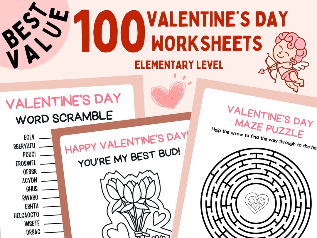 Paquete de valor de 100 hojas de trabajo del día de San Valentín ...