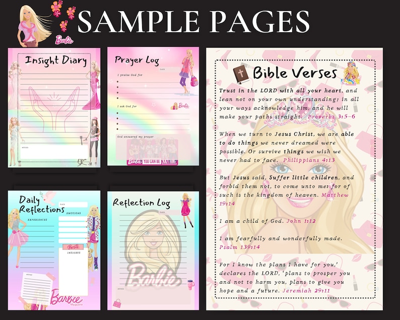 Barbi Doll Printable Prayer Journal, Cute Barbi Daily Prayer, Bible ...