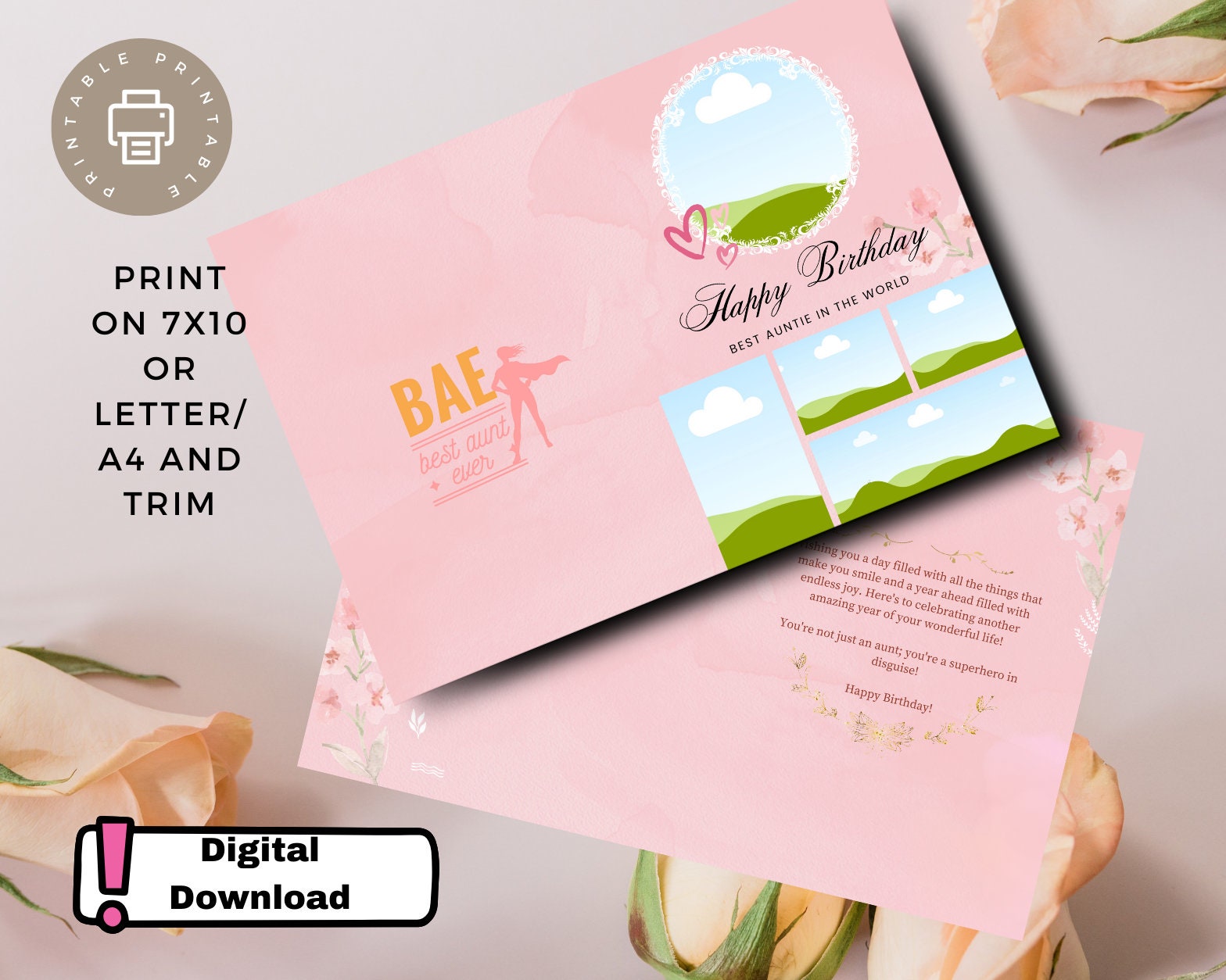 Editable and Printable Aunt's Birthday Folding Card - 7x10 - Customize ...