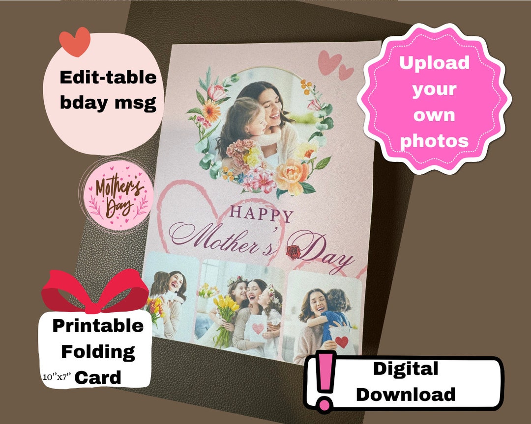 Editable and Printable Pink Mother's Day Folding Card - 7x10 ...