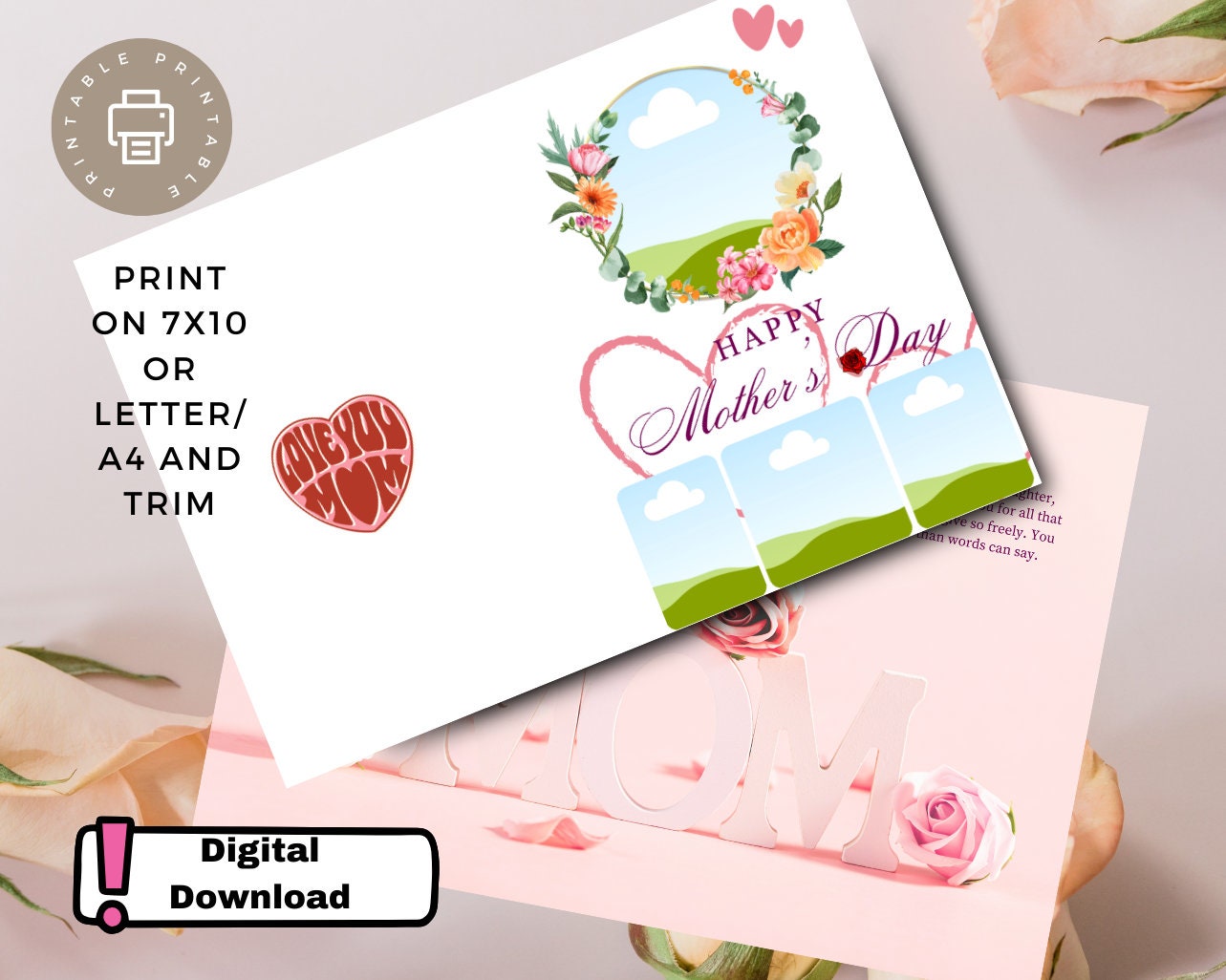 Editable and Printable White Mother's Day Folding Card 7x10 Customize ...