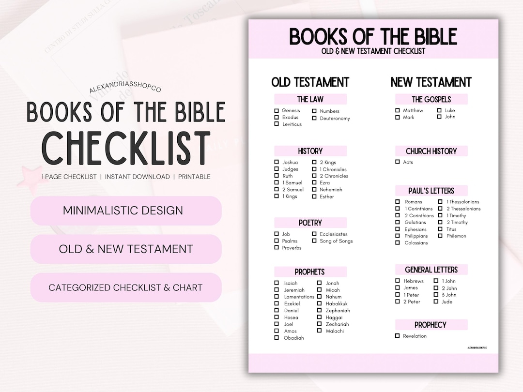 Books of the Bible Checklist: Old and New Testament Chart (digital ...
