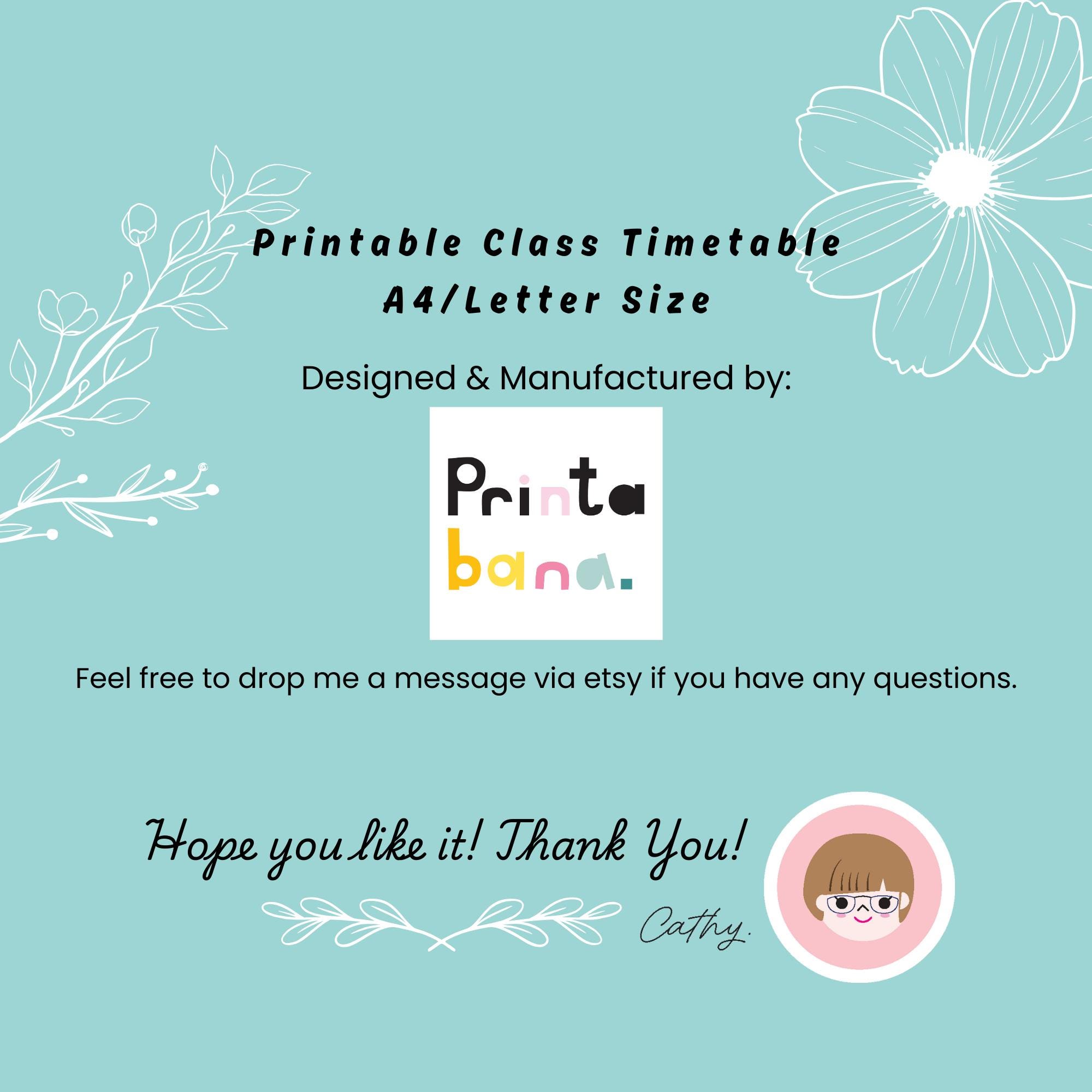 Printable Class Timetable Cute Design Instant Download A4 Letter Size ...