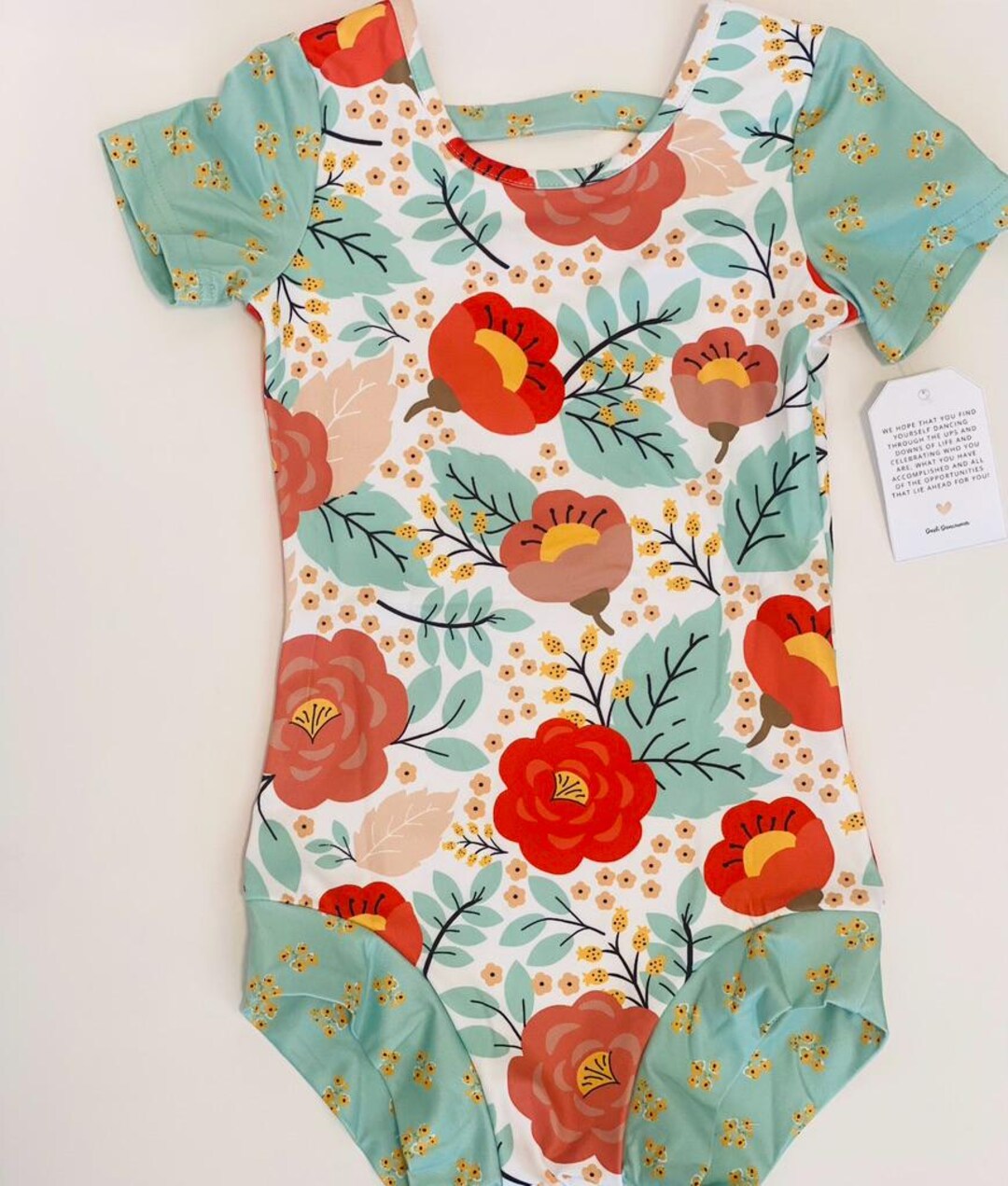 Coral Teal Modest Leotard for Girls With Short Sleeves & Super Soft ...