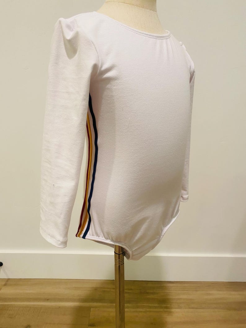 CUSTOM Nadia Comaneci LEOTARD - 3/4 Sleeved White Leotard With Red, Yellow and Blue Stripes - Etsy