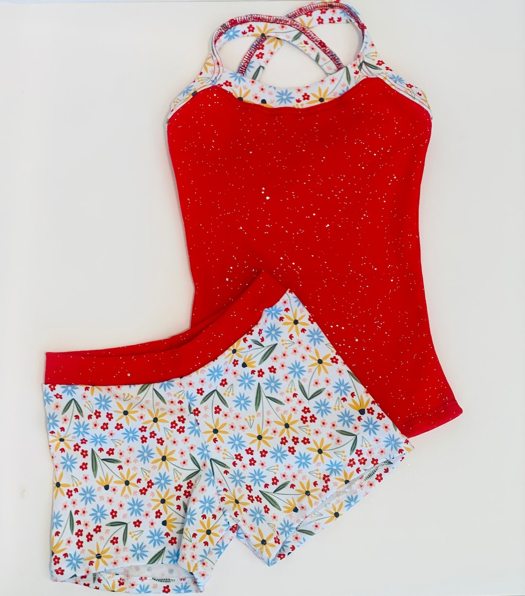 Kids Sparkly Red With Floral Dance SET - Dance Tank Top AND Shorts - Etsy
